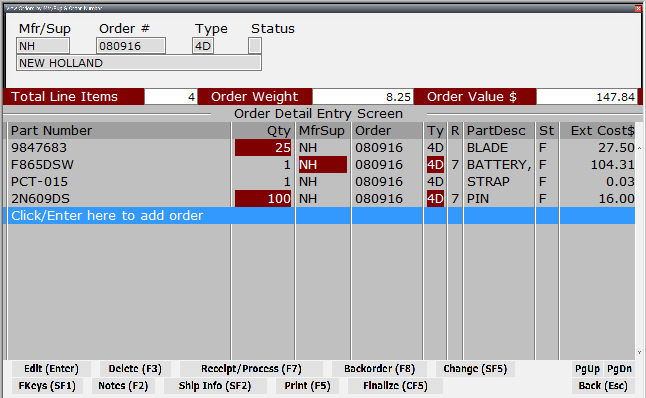 Order/Parts Return Modify
